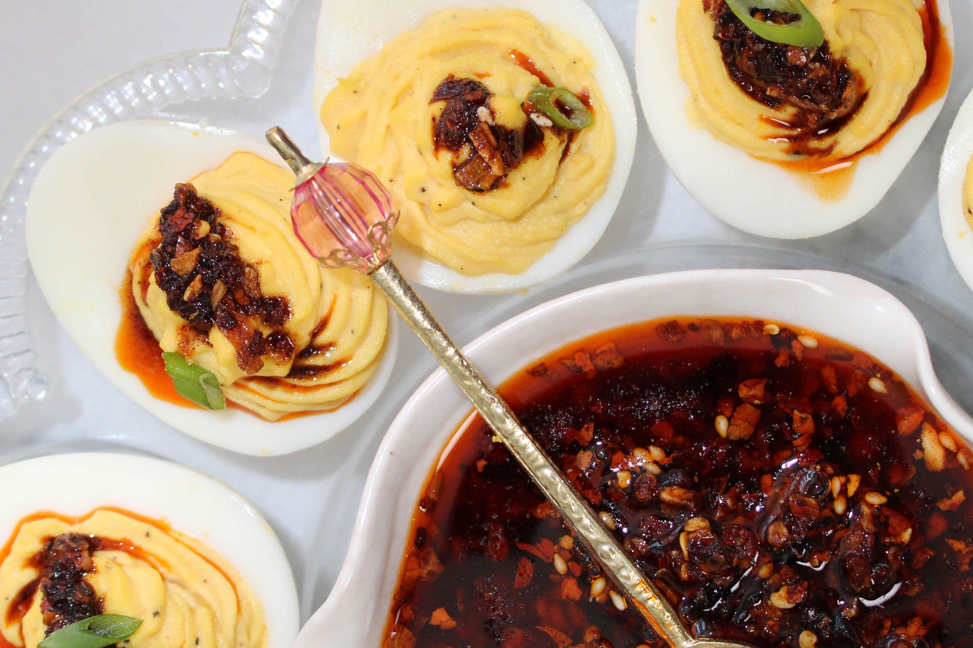 Pink Chili Crisp Deviled Eggs – World Spice